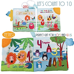 Touch and Feel Cloth Crinkle Books for Babies Infant, Baby Books Toys 0-3-6-12-18 Months, Christmas Shower Baby Gift, High Contrast Toys,Teething Teether,Tummy Time Mirror Toy for Boys and Girls-Farm