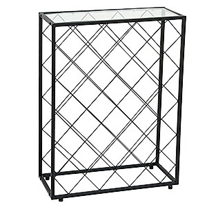 Smartxchoices 32 Bottle Wine Rack Table Heavy Duty Glass Finish Top Free Standing Floor Metal Wine Bottle Holder Storage Organizer Display Shelf Wobble-Free