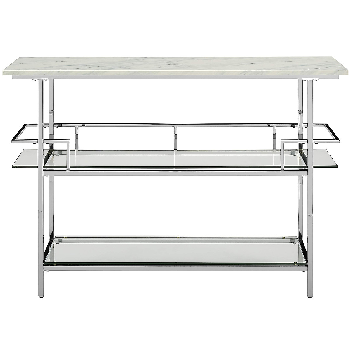Crosley Furniture Aimee Bar with Paper Marble Top, Chrome Finish