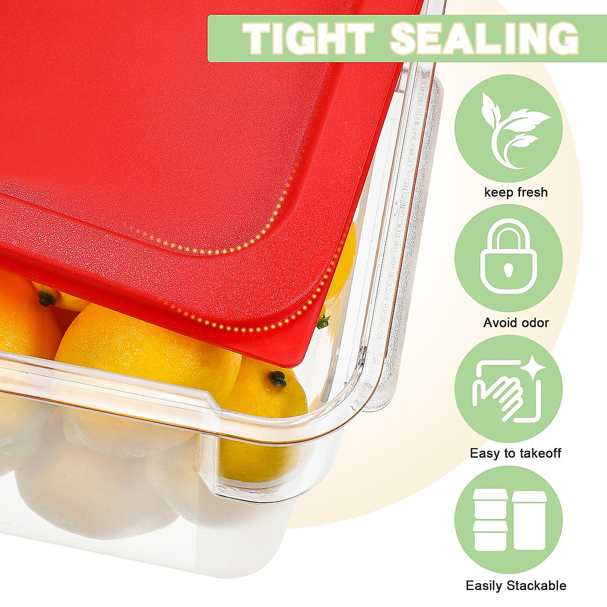 Maxcheck 4 Pcs 4Qt Food Storage Container with Lids Set Square Clear Commercial Containers with Scale and Handle Space Saving for Home Kitchen Restaurant Proof Dough Marinating Meat (Green)