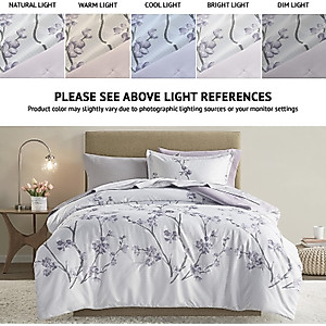 Comfort Spaces Bed in A Bag - Trendy Casual Design Cozy Comforter with Complete Sheet Set with Side Pocket, All Season Cover, Matching Shams Twin XL(66 in x 90 in), Kate, Grey/Purple 6 Piece