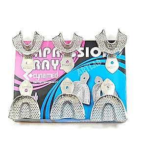 Premium German Dental Autoclavable Metal Impression Trays Stainless Steel Upper Lower Dental Perforated Impression Trays Set of 6 Cyanemed