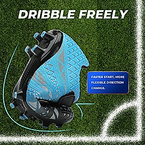 ASHION Unisex-Kids Soccer Cleats for Boys Girls Turf Firm Ground No-Tie Football Shoes Durable Black/Blue