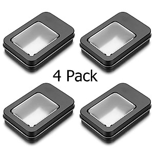 HomeSoGood 4 Pack Metal Tin Can Box Black Rectangular Storage Boxes with Detachable Clear Lid Container for Jewelry Coin Candy Key Earrings Headphones Organizer