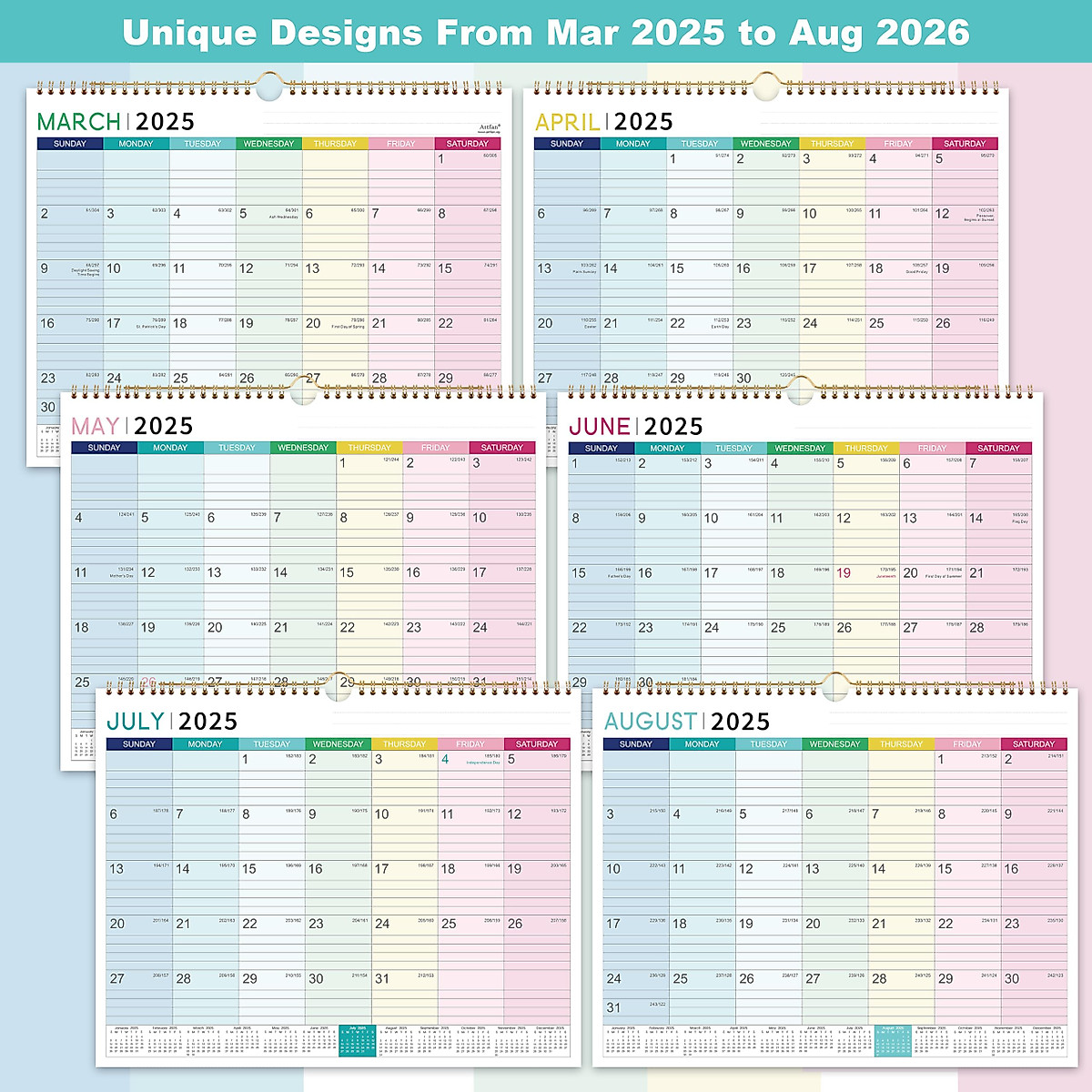 2025-2026 Calendar - Wall Calendar 2025-2026, March 2025 - August 2026, 18 Monthly Calendar with Thick Paper, 15" x 11.5", Hanging Hook - Colorful Lump