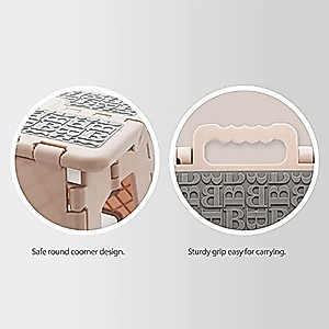 Brookstone BKH1100 9” Folding Step Stool, Non-Slip Textured Grip Surface, Foldable Space Saving Design, Carrying Handle, Holds Up to 300 Pounds, Blush