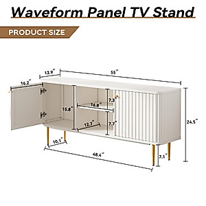 ARTPOWER 55” Fluted TV Stand, Mid Century Modern TV Stand for 55/60/65 inch TV, Entertainment Center with Storage, Television Stands, TV Console, Media Console for Living Room, Bedroom