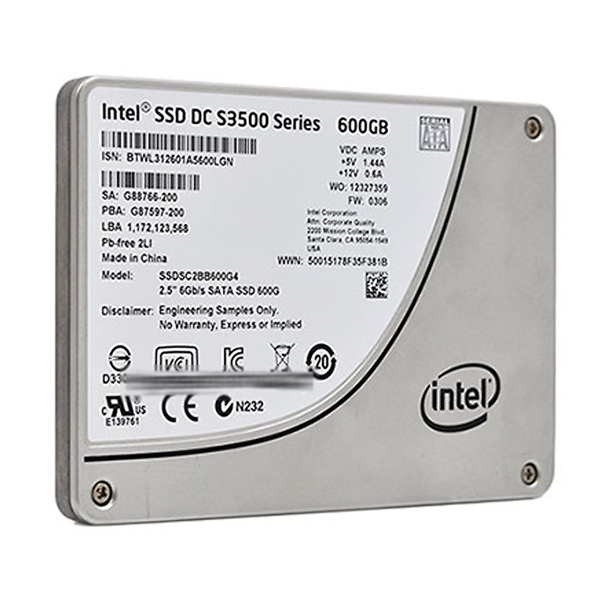 Intel S3500 Series Solid State Drive SSDSC2BB600G4 (2.5", SATA 3.0 Gb/s 600GB Storage Capacity)