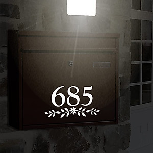 2" Reflective Mailbox Numbers Die Cut Decal Rustic Style Flowers House Number Address Sign Front Door Decal Vinyl Lettering Farmhouse Decor 4 Set, White