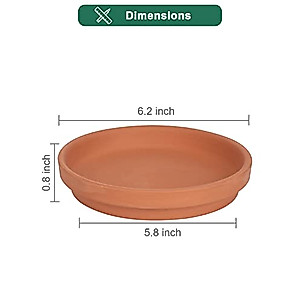 6 Inch Middle Terracotta Pot Plant Saucer - 6pcs Middle Round Plant Pot Saucers, Middle Clay Plant Tray Perfect for 5 Inch 5.5 Inch 6 Inch Flower Pot with Drainage Hole and Great for Indoor or Outdoor