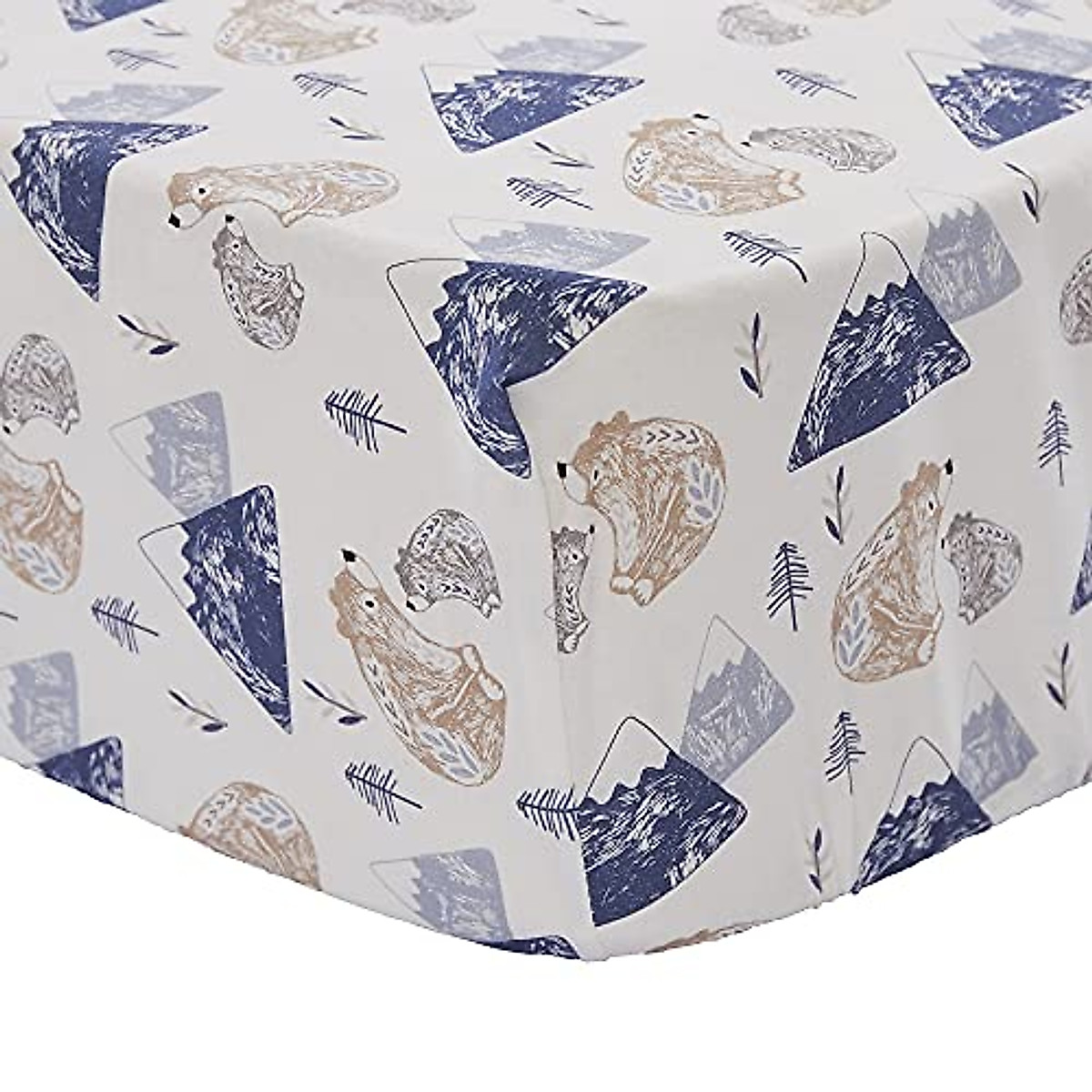 Levtex Baby - Rowan Crib Bed Set - Baby Nursery Set - Navy Grey White Blue Taupe - Bears and Mountains - 5 Piece Set Includes Quilt, Two Fitted Sheets, Wall Decal & Skirt/Dust Ruffle