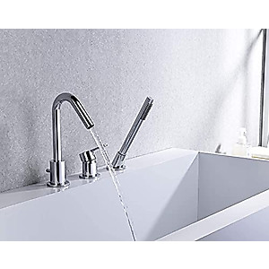 3 Hole Deck Mount Roman Tub Faucet with Hand Shower, Solid Brass Chrome Finish Valve Included