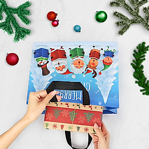 AKEROCK Large Christmas Gift Bags, Freestanding Christmas Bags with Handles and Paperboard, Reusable Xmas Gift Bags for Holiday Presents, Gift Giving, Shopping - 8 Pcs, 2 Different Sizes