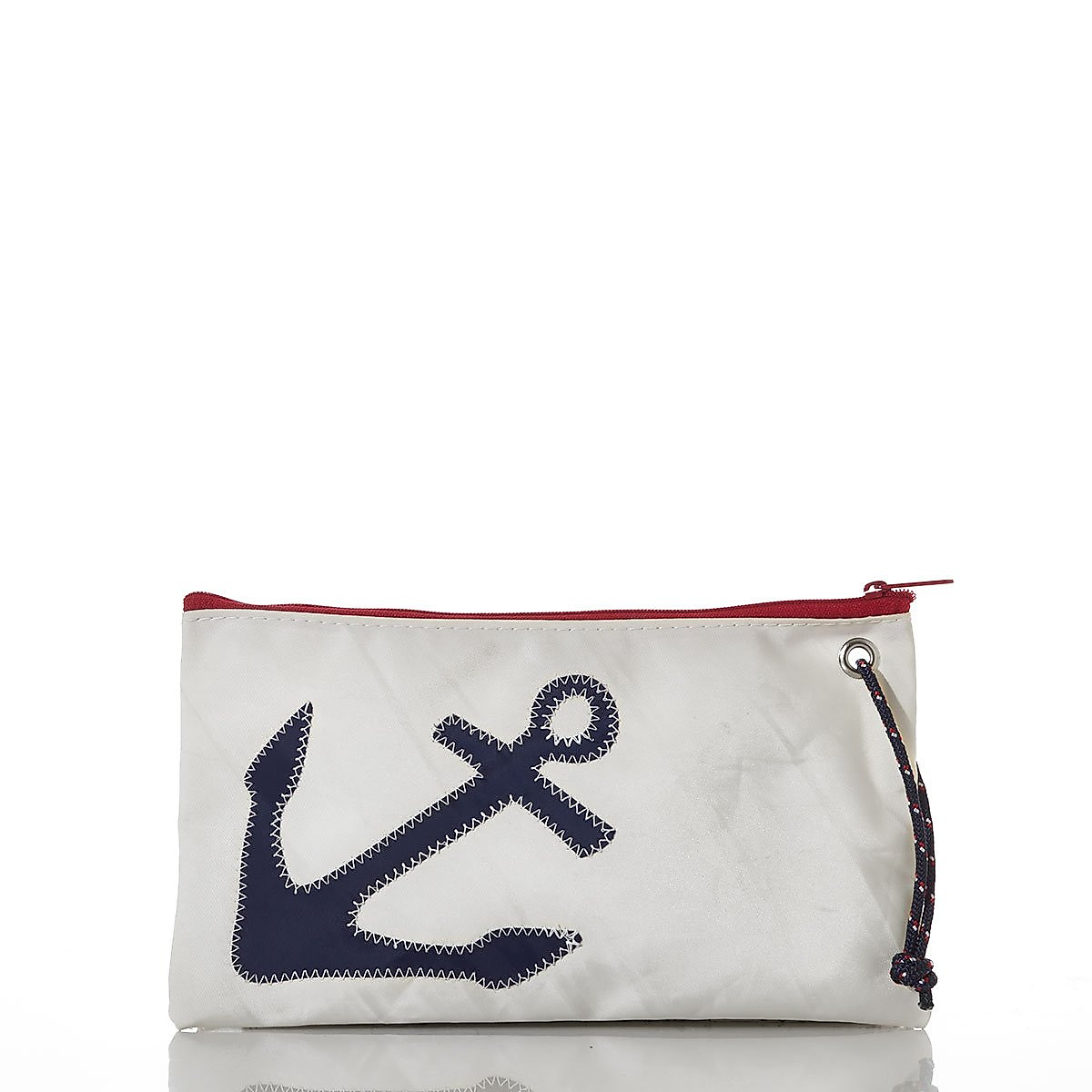 Sea Bags Recycled Sail Cloth Navy Anchor Large Wristlet Zip Top Large Wristlet Purse Cell Phone Wristlet Zippered Wallet with Strap