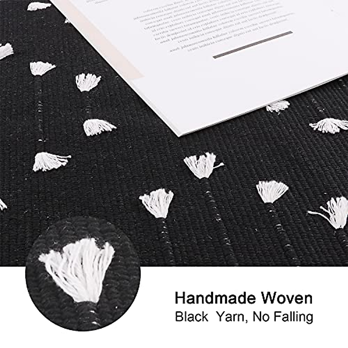 HAOCOO Boho Bathroom Runner Rug 2’ X 4.3’, Black Geometric Washable Woven Cotton Diamond Area Rug, Chic Moroccan Tribal Tassel Kitchen Rug,Throw Floor Mat Carpet Decorative for Living Room Bedroom