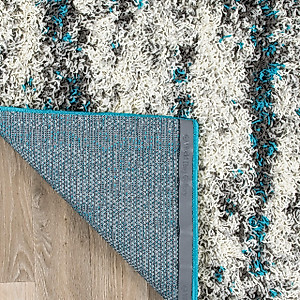Rugshop Contemporary Abstract Design Plush Shag Area Rug 7'10" x 10' Turquoise