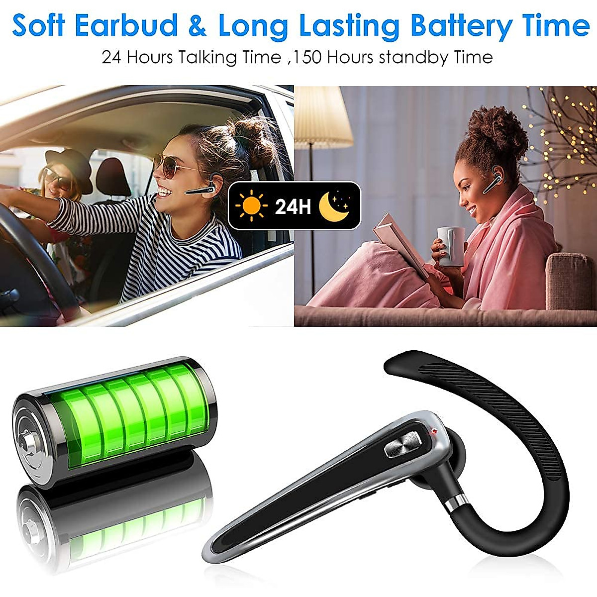 Bluetooth Headset V5.0, Talktime Bluetooth Earpiece CVC8.0 Noise Cancelling Wireless Headset Hands-Free with Microphone in Ear for iPhone Samsung and Android Cell Phones Laptop Truck Driver