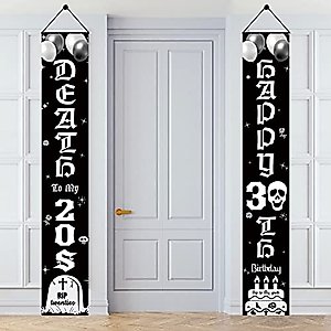 Happy 30th Birthday Door Banner Decorations for Women Men, Black White Death to My Twenties 30 Birthday Porch Sign Party Supplies, Rip To My 20s Birthday Theme Funny Party Decor for Outdoor Indoor