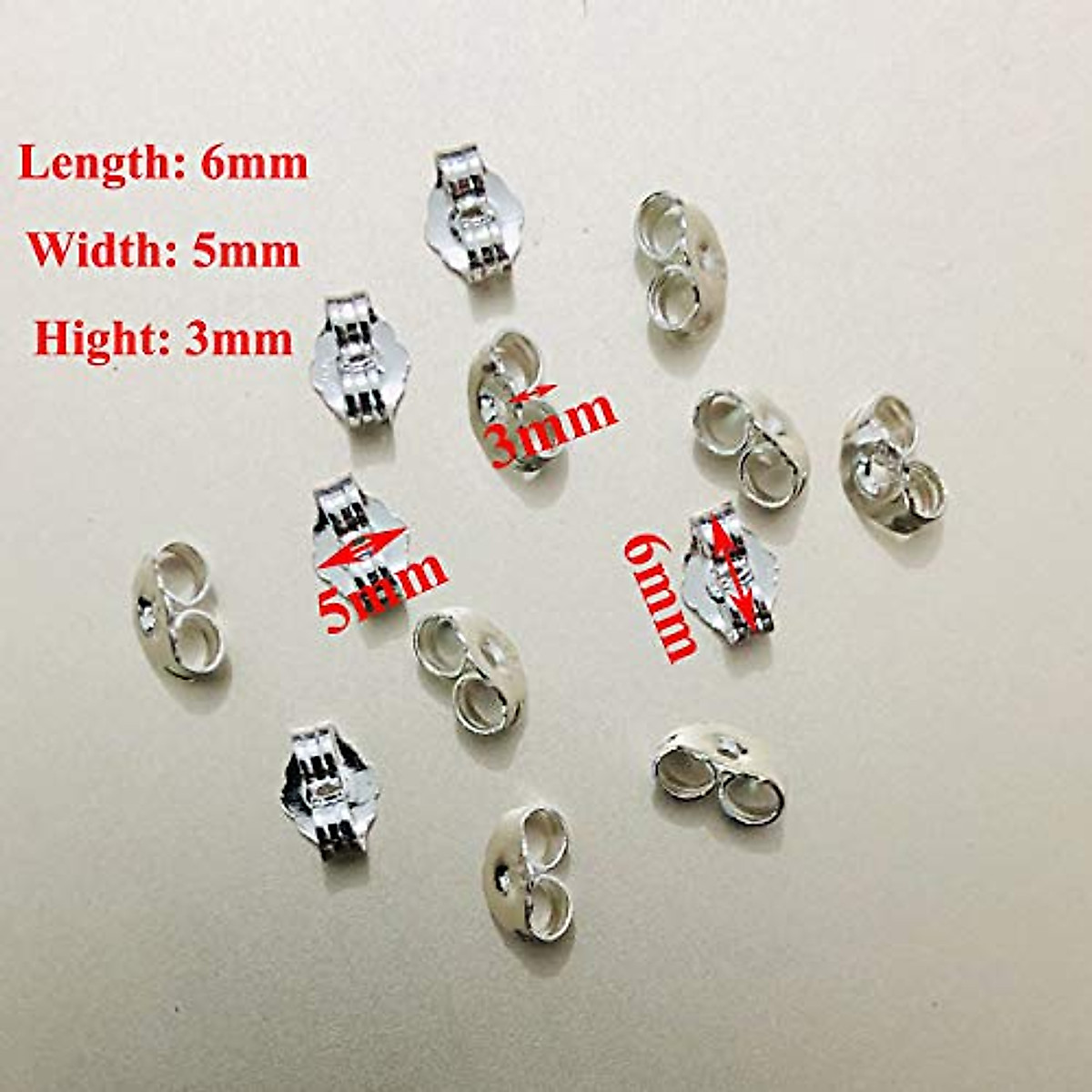 12pcs/6 Pairs 925 Sterling Silver Earring Backs Replacement Secure Ear Locking for Stud Earrings Ear Nut for Posts, 5x6mm