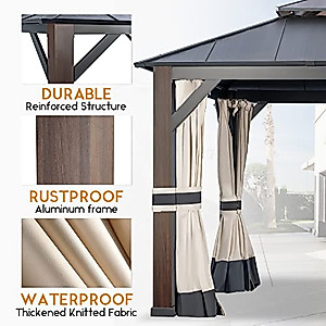 Warmally 12'×14' Hardtop Gazebo with Stable Support Posts, Outdoor Metal Gazebo with Nettings and Curtains Fast-Splicing Aluminum Structure for Patio Backyard Deck and Lawns