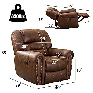 ANJ Electric Recliner Chair W/Breathable Bonded Leather, Classic Single Sofa Home Theater Recliner Seating W/USB Port (Nut Brown)