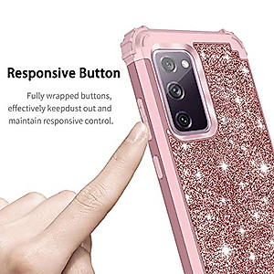 LONTECT Compatible with Galaxy S20 FE 5G Case Glitter Sparkly Bling Shockproof Heavy Duty Hybrid Sturdy High Impact Protective Cover Case for Samsung Galaxy S20 FE 5G 6.5 inch 2020, Shiny Rose Gold