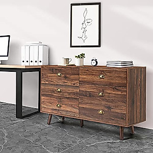 Vrullu Dresser for Bedroom with 6 Drawer, Walnut Dressers & Chests of Drawers with Bronze Handles, Modern Storage Drawers for Entryway, Closet, Hallway, Nursery (1, Walnut)