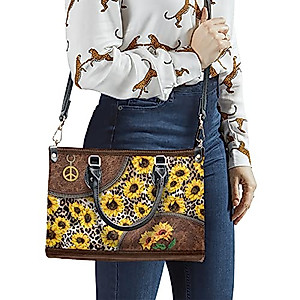 64HYDRO Hippie Peace Sunflower Gifts, Sunflower Purses for Women, Shoulder Bag Handbags for Women, Valentines Day Gifts for Her, Gifts for Sisters, Daughter, Mom, Friends, Travel Work Leather Bag