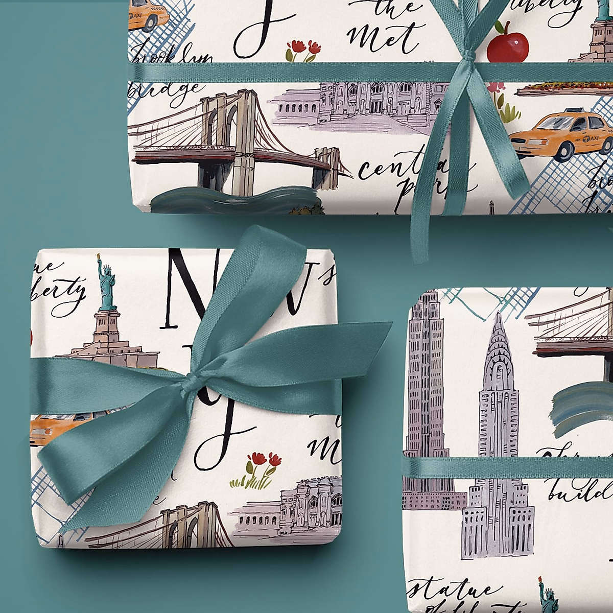 WRAPAHOLIC New York Wrapping Paper Roll - Mini Roll - 17 Inch x 33 Feet - New York City Design, Perfect for Birthday, Party, Holiday