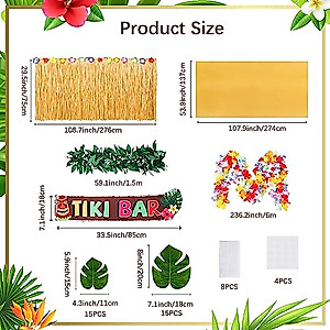 Auihiay 50PCS Tiki Bar Hut Kit, Tiki Hut Decoration Includes Tiki Bar, Banner, Roof, Palm Leaves, Flower Garland and Table Skirt, Great Hawaiian Pool Beach Luau Party Decor Supplies