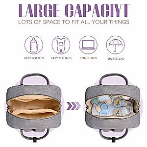 Tuwubi Diaper Bag Backpack, Baby Essentials Travel Tote Bag, Multi function Waterproof Backpacks, Travel Essentials with Stroller Straps & Pacifier Case - Grey