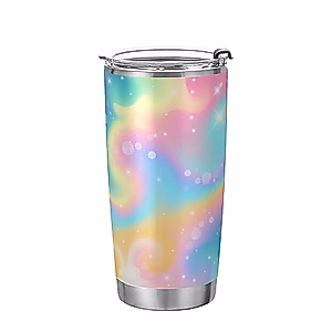 Jihqo Multicolor Rainbow Galaxy Tumbler with Lid and Straw, Insulated Stainless Steel Tumbler Cup, Double Walled Travel Coffee Mug Thermal Vacuum Cups for Hot & Cold Drinks 20oz