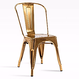 MFD LIVING 18 Inch Metal Dining Chair, Indoor Outdoor Patio Chair with Rustless, Stackable Chair for Restaurant Dining Room Chair Set of 4 (Gold)