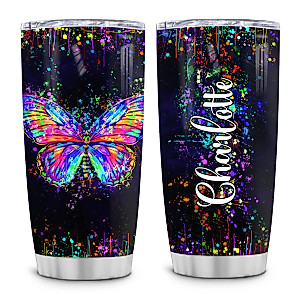 Wassmin Butterfly Tumbler Personalized Tumblers 20o 30oz With Custom Name Watercolor Butterflies Gifts For Women Girls Tumblers Stainless Steel Coffee Travel Mug Cup Birthday Christmas Stuff Gifts