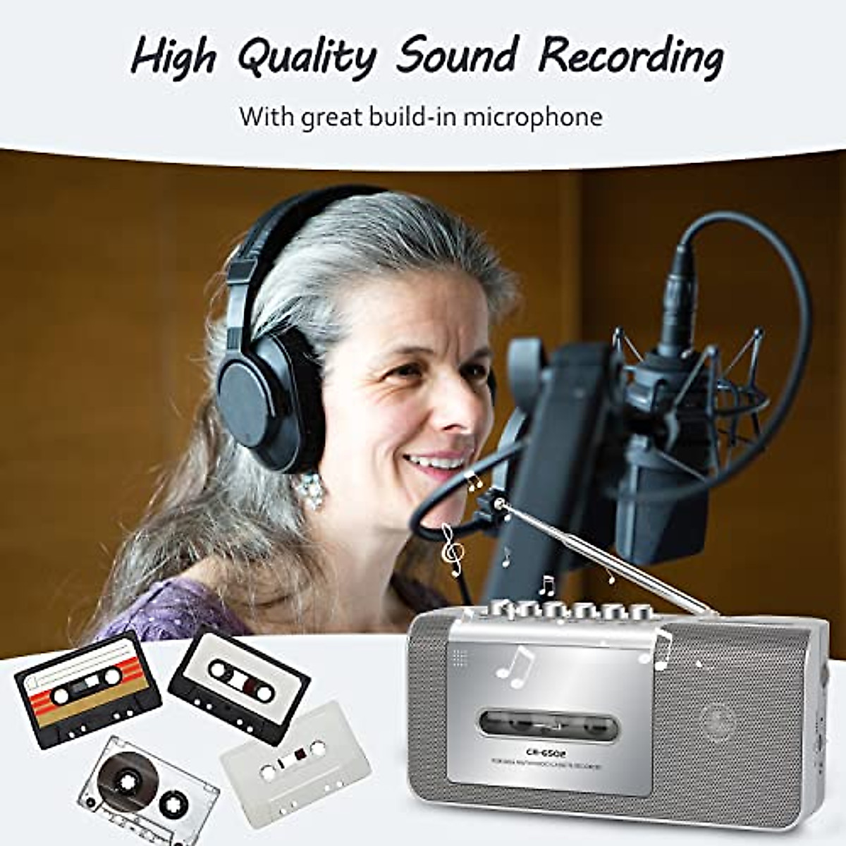 Portable Cassette Recorder Player:Retro Cassette Tape Player with AM FM, Vintage Cassette Player with Big Speaker,Headphone Jack,Powered by 4AA Batteries,AC Charge for Study,Gift to Parents