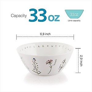 RACHEL BARKER Meadow Flower Porcelain Noodle Salad Bowls 33oz Set of 2