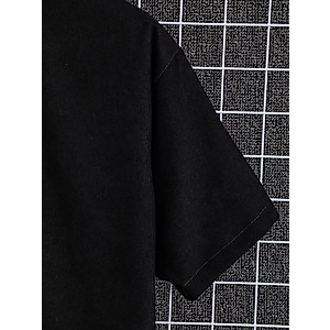 Milumia Men's Casual Button Up Shirt Pocket Short Sleeve Colorblock Blouse Tops Black and Brown Large