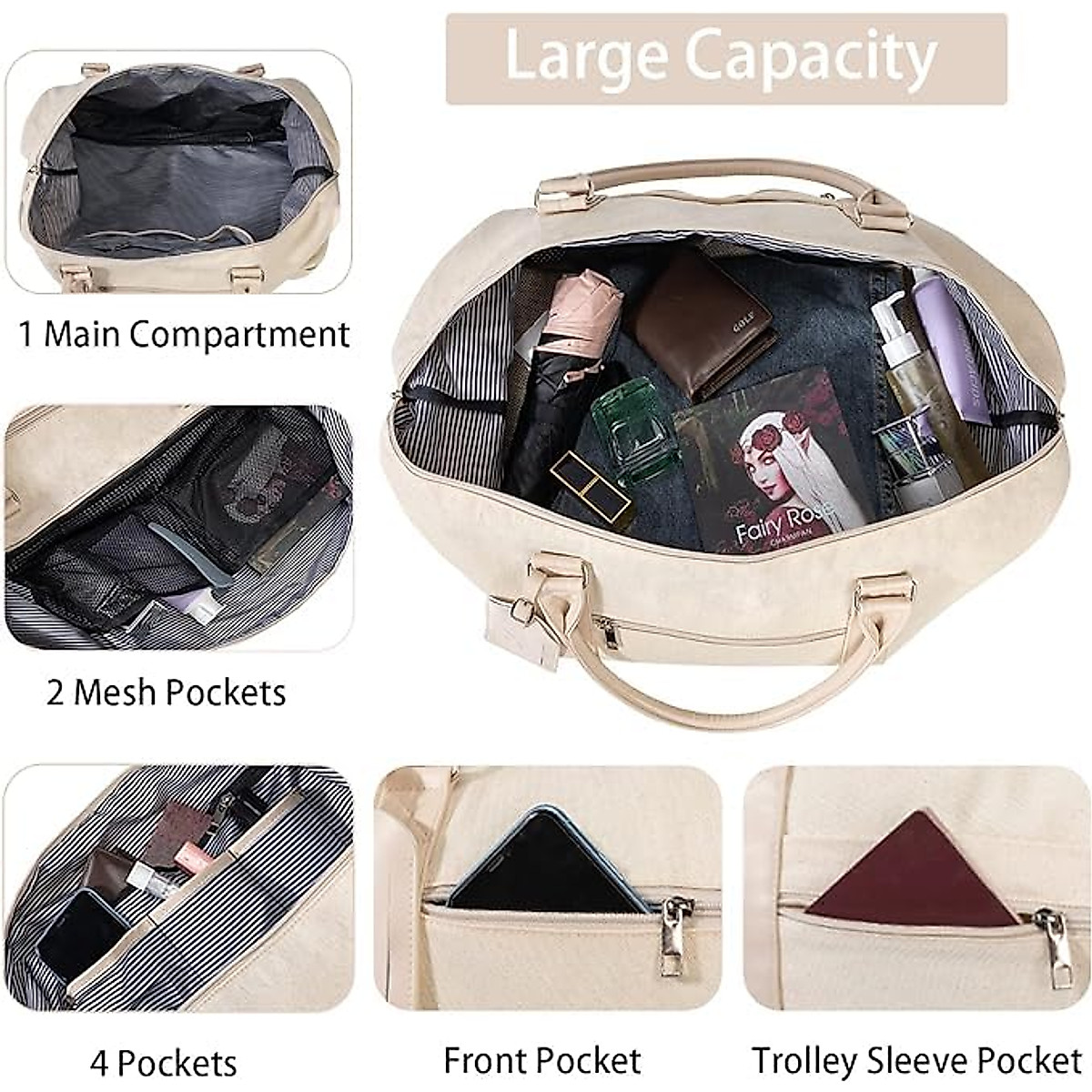 Weekend bag for Women Overnight Bag Large Travel Bag Carry on Weekend Duffle Bag with Shoe Compartment Fit Perfect for Travel Business Gift(Pink)