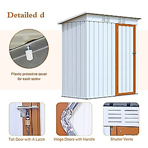 5 x 3 FT Galvanized Metal Garden Shed with Lock, Outdoor Metal Storage Shed for Backyard, Patio, Lawn