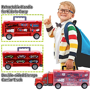 Toddler Toys for 3-4 Year Old Boys,Large Transport Cars Carrier Set Truck Toys with 12 Die-cast Vehicles Truck Toys Cars,Ideal Christmas Easter Valentines Day Gifts Toys for Kids Age 3-7 (Red)