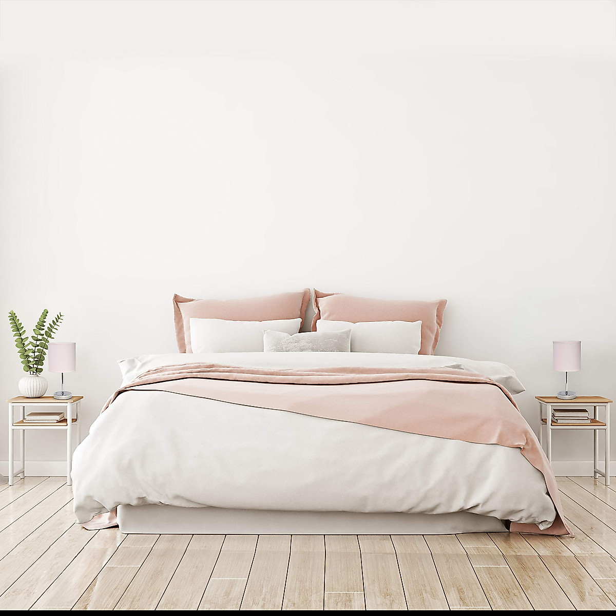 Simple Designs LT2007-BPK Chrome Mini Basic Table Lamp with Fabric Shade, Blush Pink