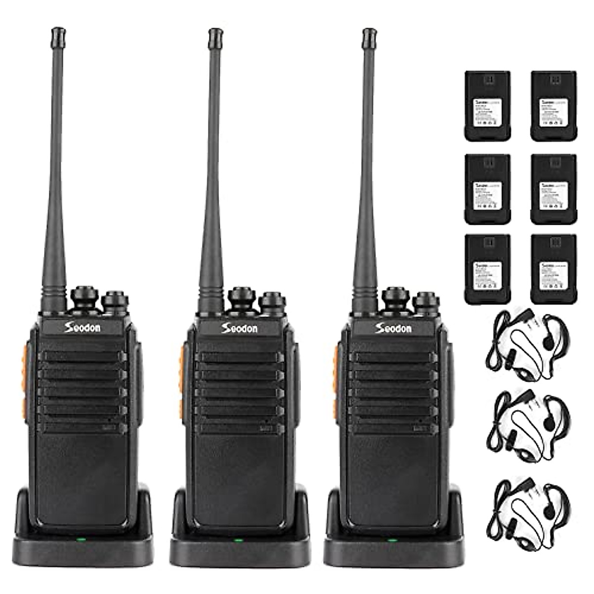 Seodon Walkie Talkies for Adults with Backup Batteries for Each Walkie Talkie Long Range Two Way Radio with Earpieces 3 Pack