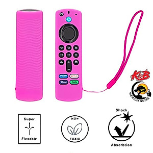 Firestick Remote Cover Case Compatible with 3rd Gen Fire TV Stick 2021 4K Alexa Voice Remote Control Non Slip Silicone Protective Shock Resistant Sleeve with Lanyard 1 Pack GITD Pink