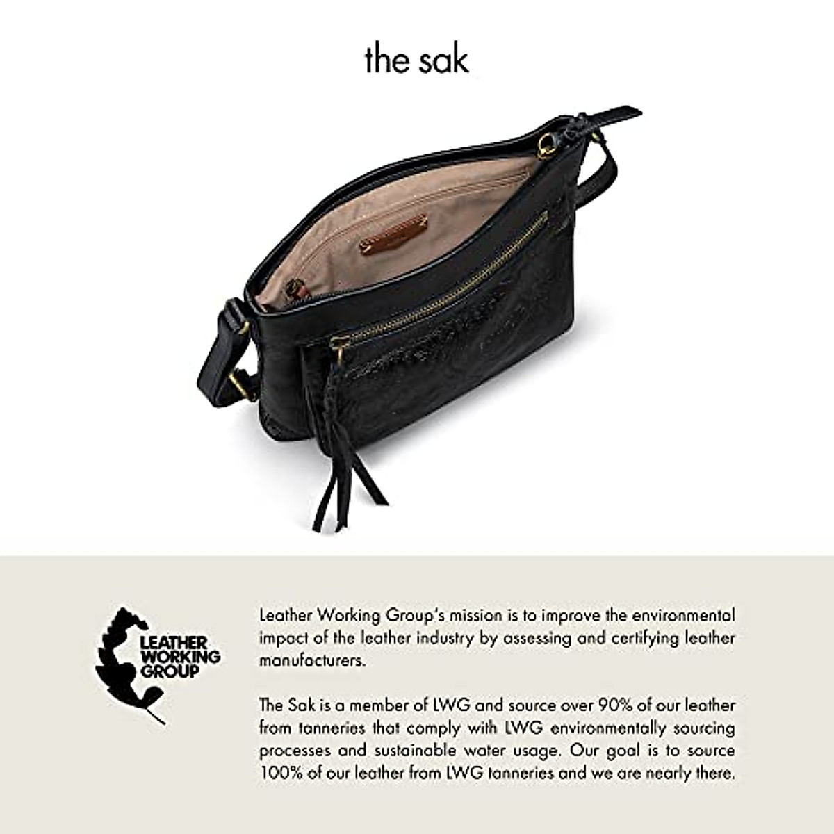 The Sak Sanibel Leather Mini Crossbody, Black Floral Embossed