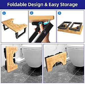 Potty Stool for Adults, Bamboo Toilet Stool, Foot Stool for Toilet, Adjustable Height Toilet Poop Stool, Foldable Wooden Toilet Stool, Poop Step Stool for Adults Children Pregnant Women-A