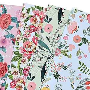 PlandRichW Floral Wrapping Paper Folded Sheets for Women Girls Baby, 12 Sheets Recycled Gift Wrapping Paper for Wedding, Birthday, Mother's Day, Party, Baby Shower, Precut 20" X 29"