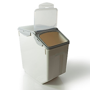 Rice Storage Container With Wheels (2 pack) - 30 lbs 15 L Rice Storage Bin - Grain Dispenser With Airtight Lid - Cereal Flour Dog and Pet Food Bins - Includes 2 Measuring Cups and 2 Rice Paddles