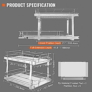 VEVOR 2 Tier 13"W x 21"D Pull Out Cabinet Organizer, Heavy Duty Slide Out Pantry Shelves, Chrome-Plated Steel Roll Out Drawers, Sliding Drawer Storage for Inside Kitchen Cabinet, Bathroom, Under Sink