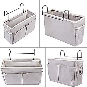 KonHaovF 2Pack Bedside Organizer Caddy Hanging with Hook, Bed Storage Pocket for Dorm Kids Room Top Bunk Bed Loft Bed, Bedside Storage for Phone Remote Control Laptop Books (Grey)