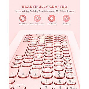 PEIOUS Wireless Keyboard and Mouse Combo, Cute Rose Gold Keyboard with USB and Type C Receiver, Round Keys, Compatible with MacBook, Windows 7/8/10, Laptops (Pink)
